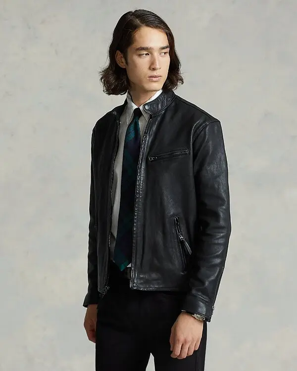 Polo Ralph Lauren Lambskin Leather Cafe Racer Jacket - Polo Black